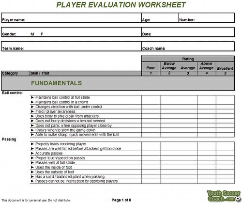 Soccer Tryouts Worksheet | Tryout Evaluation Form